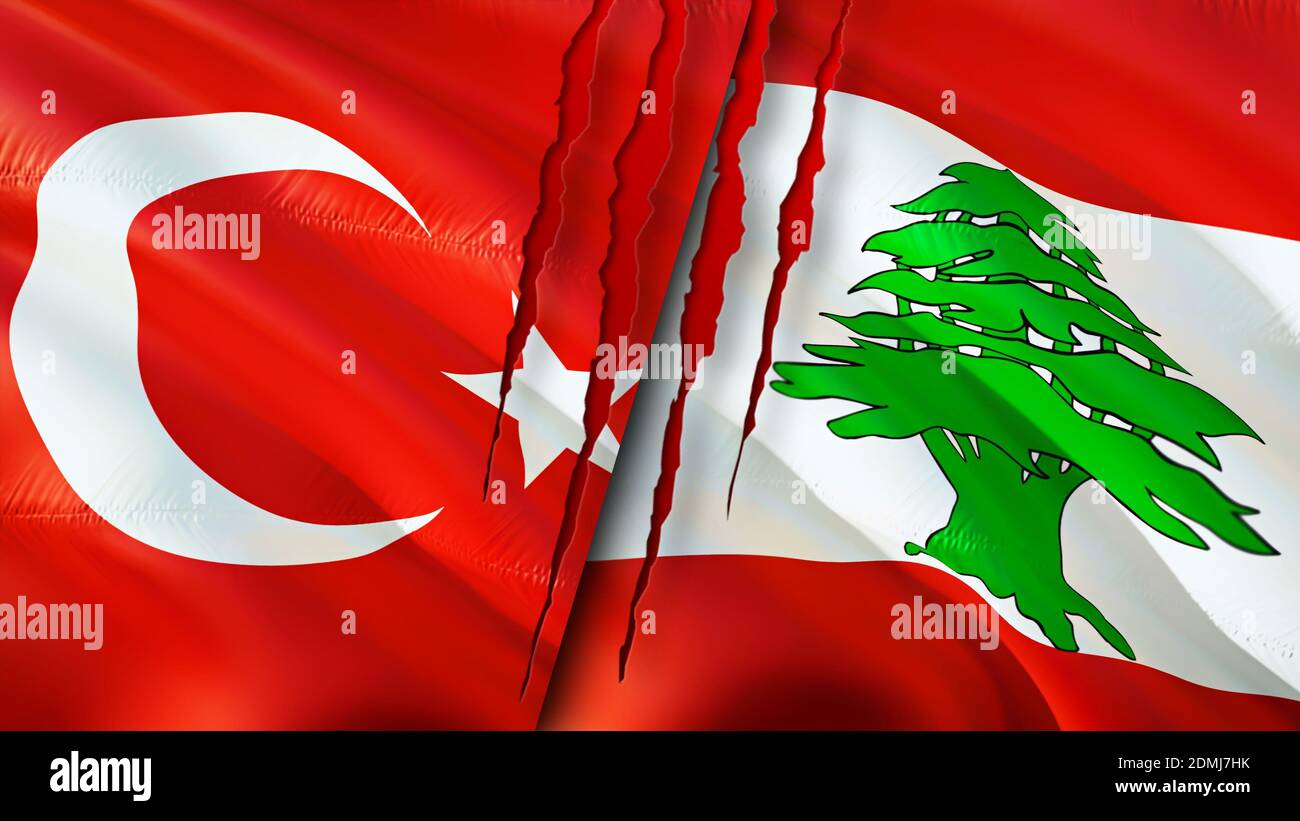 Turkey and Lebanon flags with scar concept. Waving flag,3D rendering ...