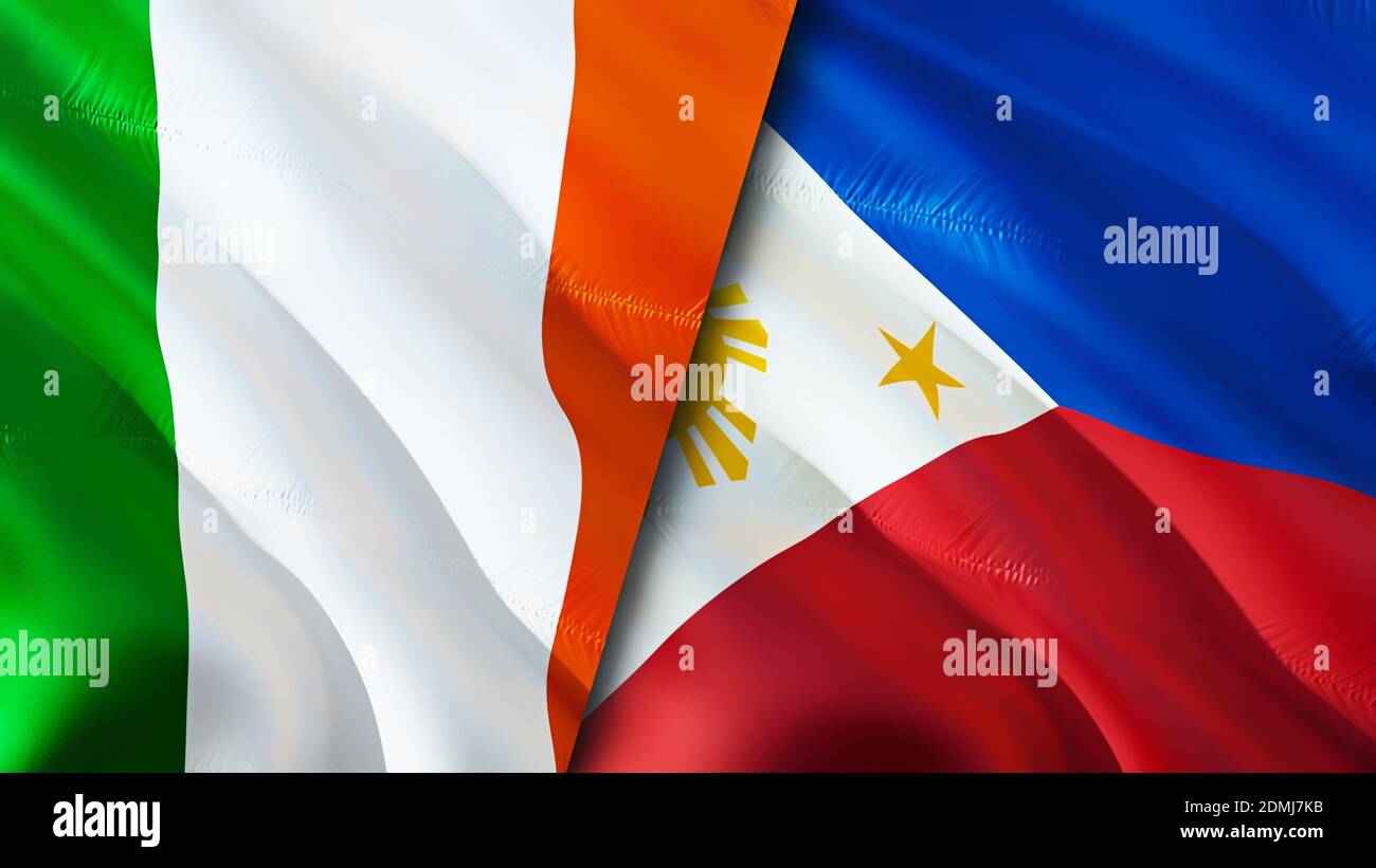 Ireland and Philippines flags. 3D Waving flag design. Ireland ...