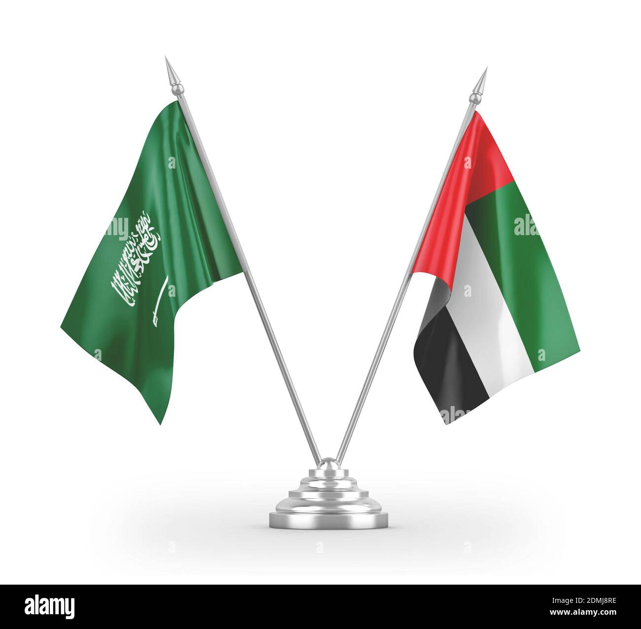 United Arab Emirates and Saudi Arabia table flags isolated on white 3D ...