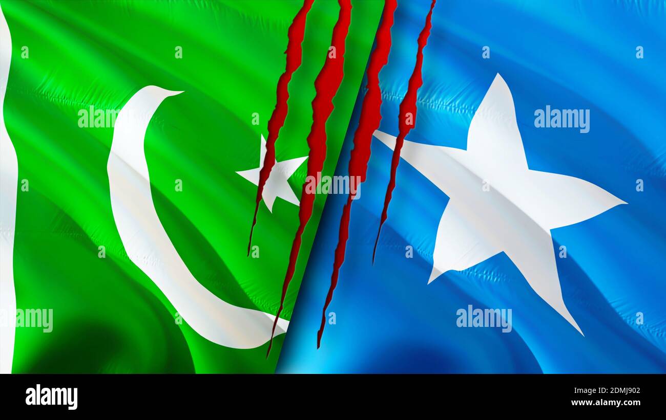 Pakistan and Somalia flags with scar concept. Waving flag,3D rendering ...