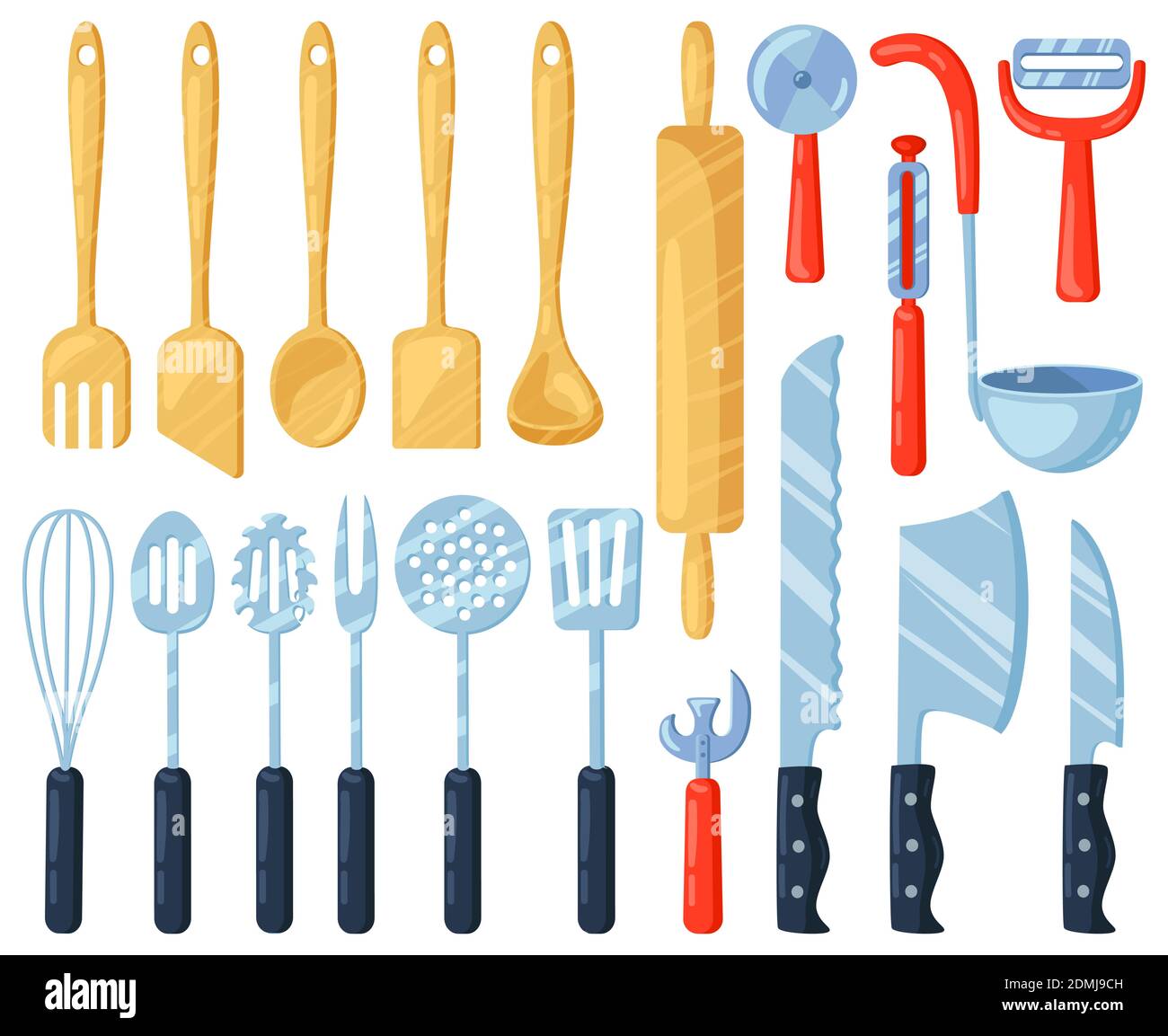 Kitchen utensils. Kitchenware cutlery tools, knives, forks, spatula and ...