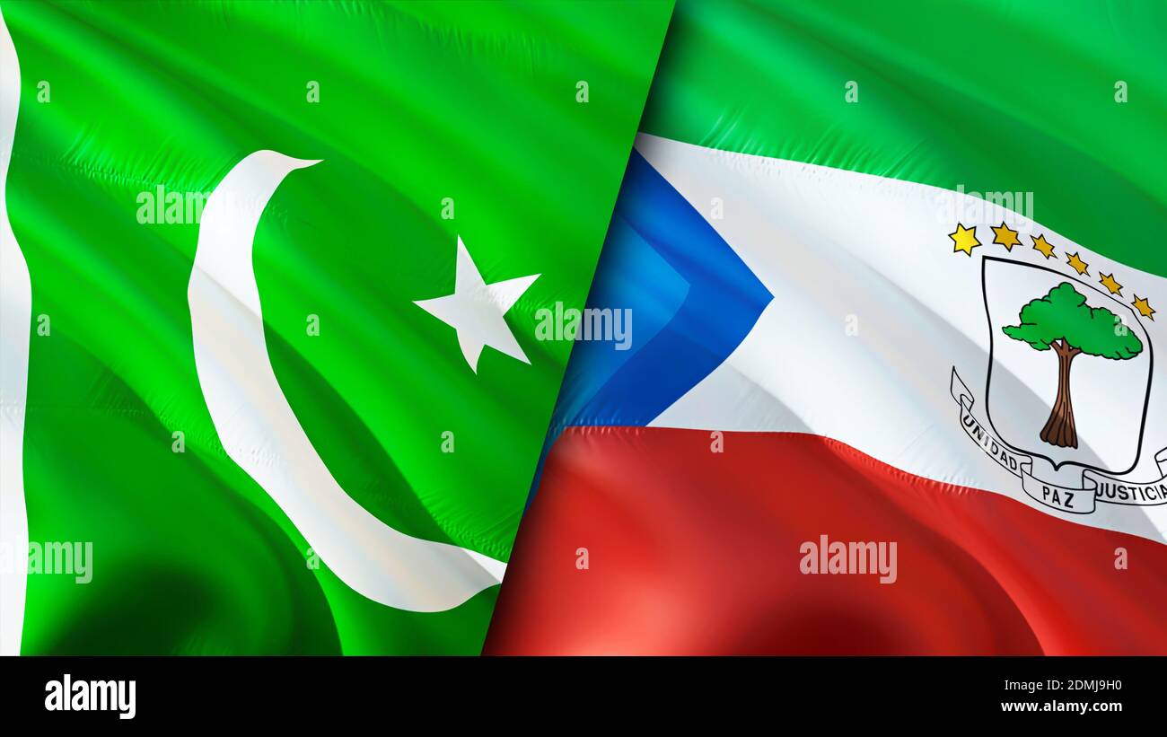 Pakistan and Equatorial Guinea flags. 3D Waving flag design. Pakistan ...