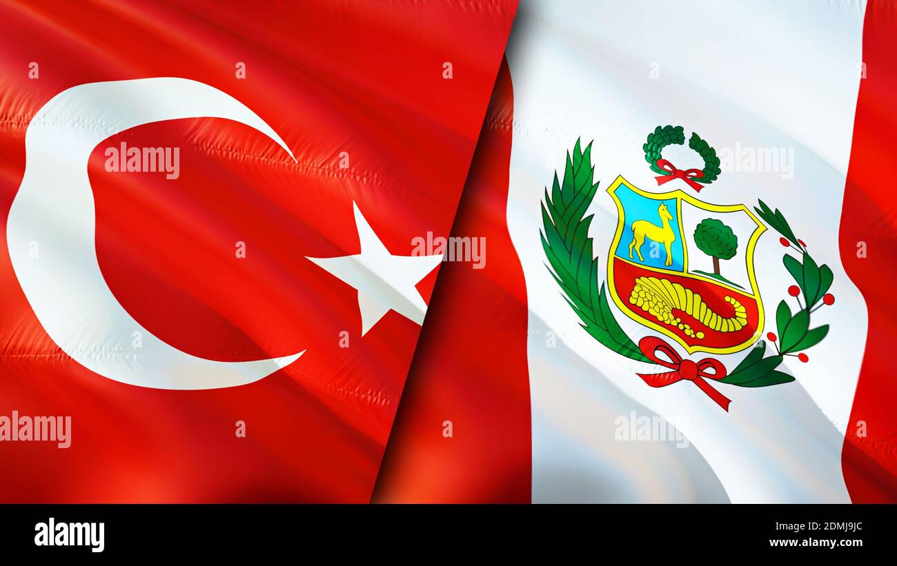 Turkey and Peru flags. 3D Waving flag design. Turkey Peru flag, picture ...