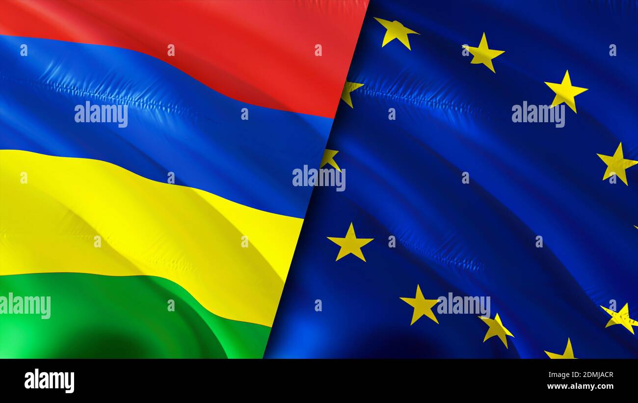 Mauritius and European Union flags. 3D Waving flag design. Mauritius ...