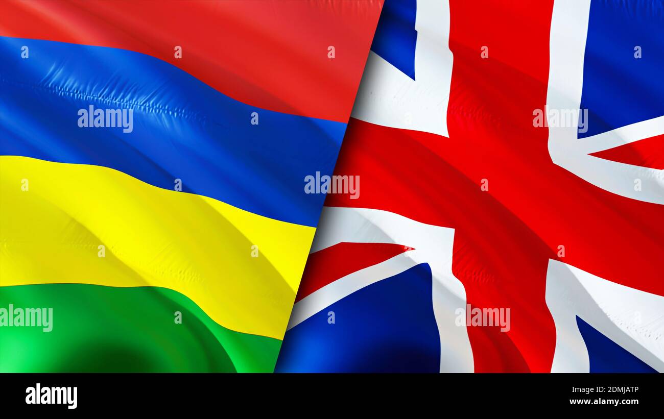 Mauritius and United Kingdom flags. 3D Waving flag design. Mauritius ...