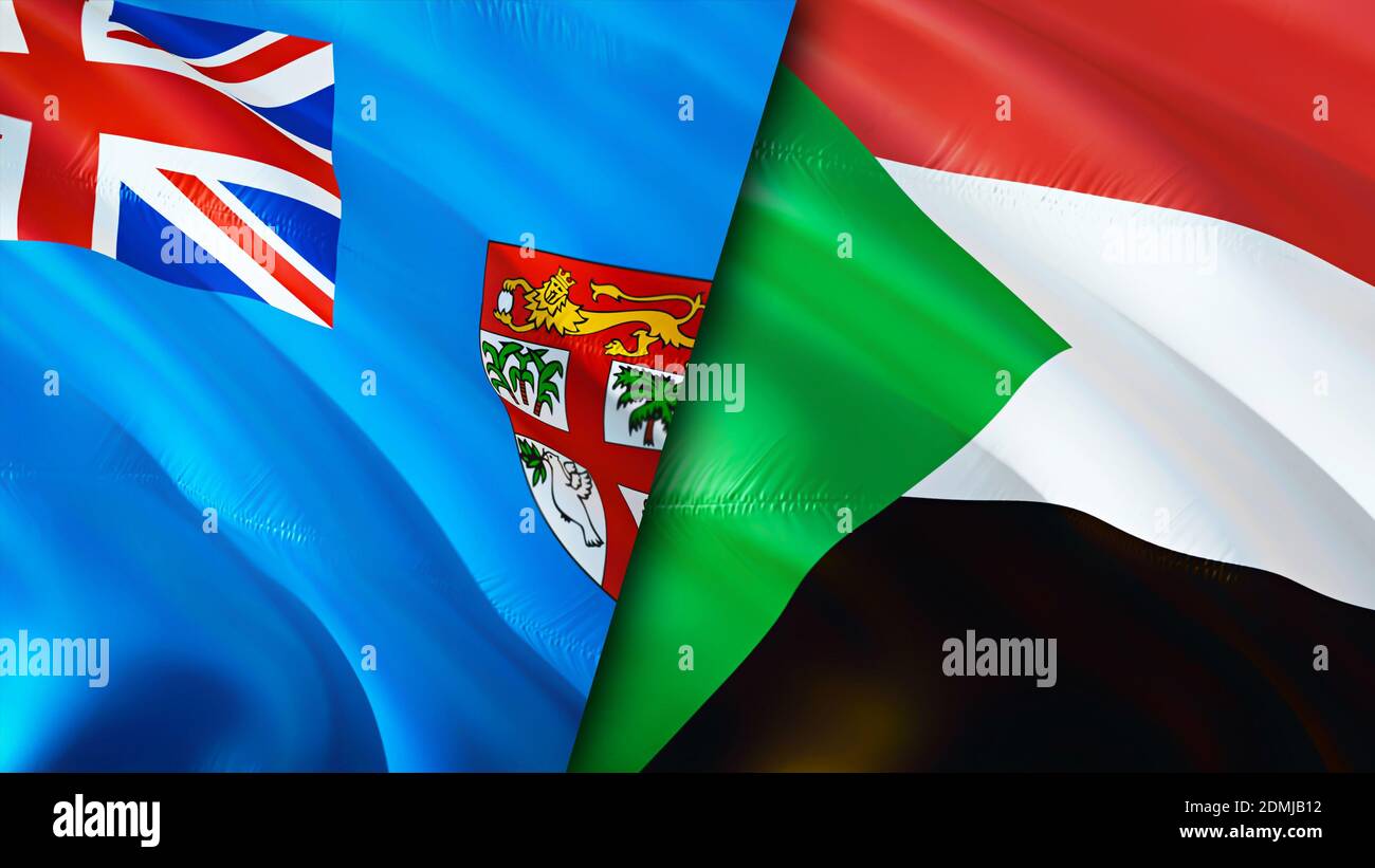 Fiji and Sudan flags. 3D Waving flag design. Fiji Sudan flag, picture ...