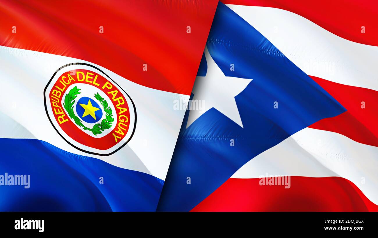 Paraguay and Puerto Rico flags. 3D Waving flag design. Paraguay Puerto ...