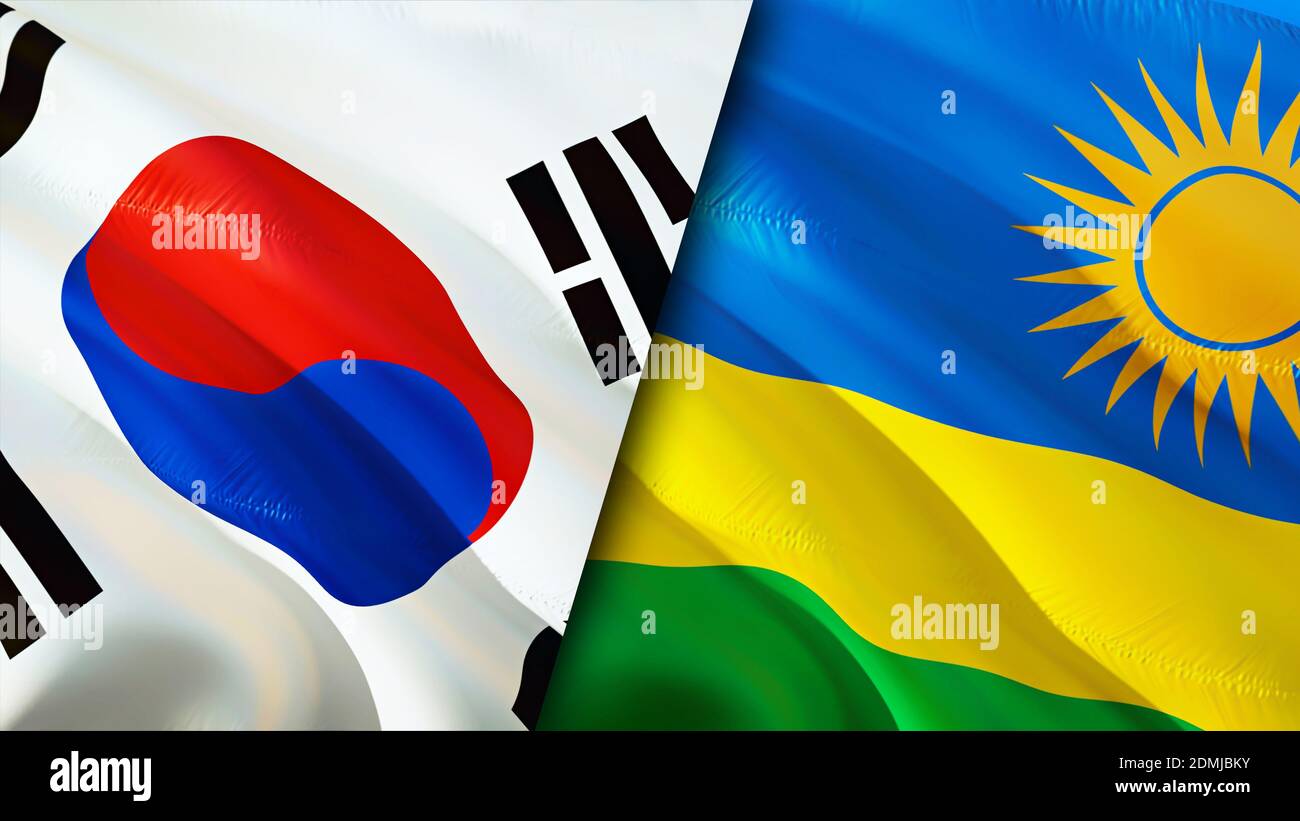 South Korea and Rwanda flags. 3D Waving flag design. South Korea Rwanda ...