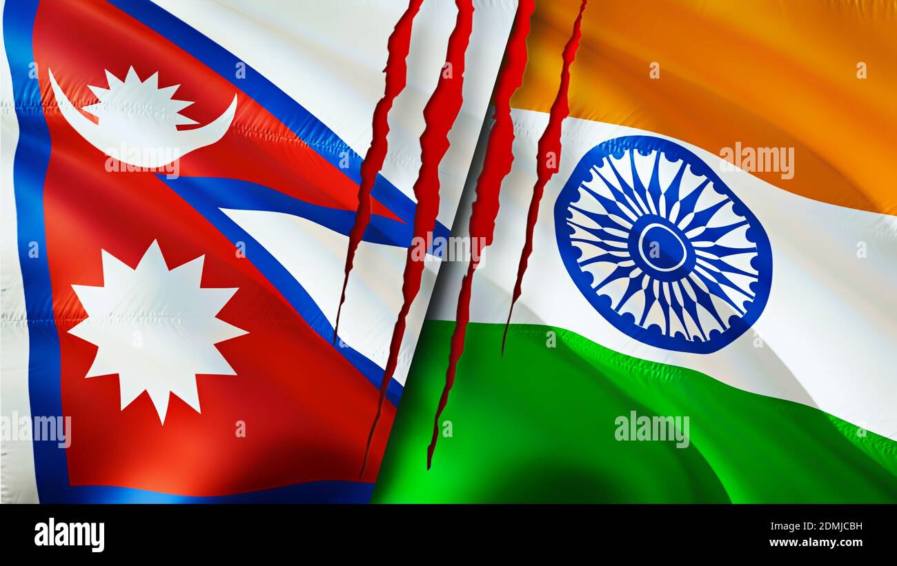 Nepal and India flags with scar concept. Waving flag,3D rendering ...