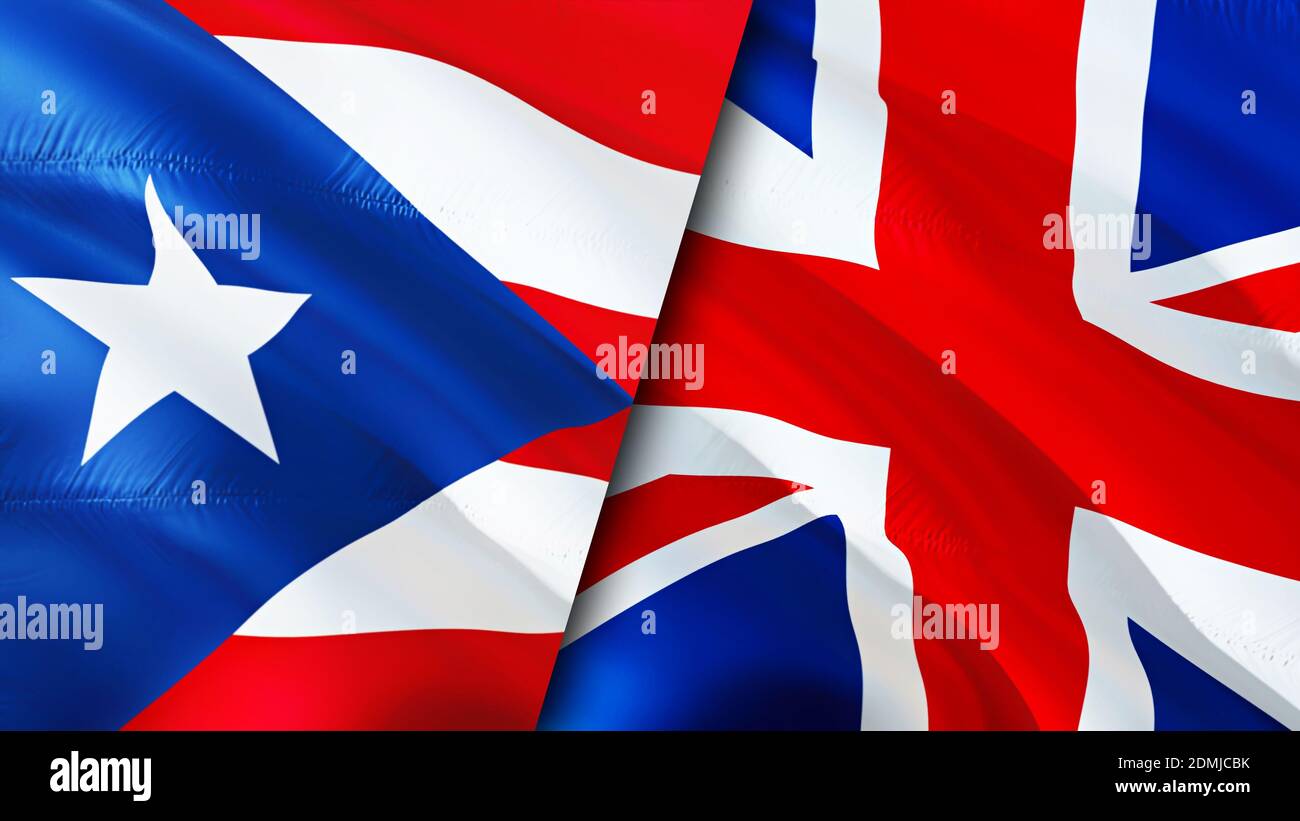 Puerto Rico and United Kingdom flags. 3D Waving flag design. Puerto ...