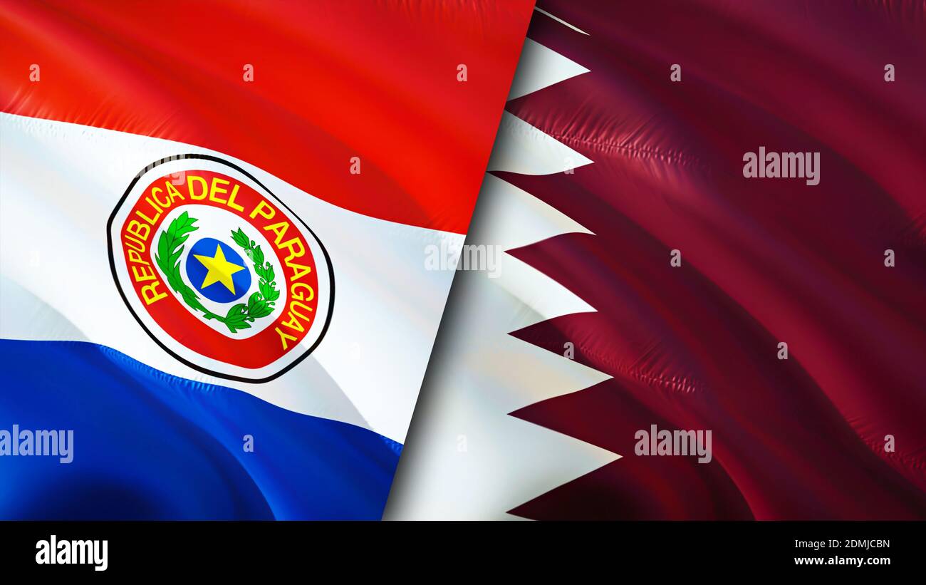 Paraguay and Qatar flags. 3D Waving flag design. Paraguay Qatar flag ...