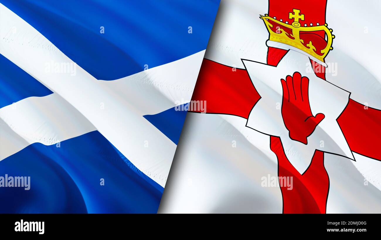 Scotland and Northern Ireland flags. 3D Waving flag design. Scotland ...
