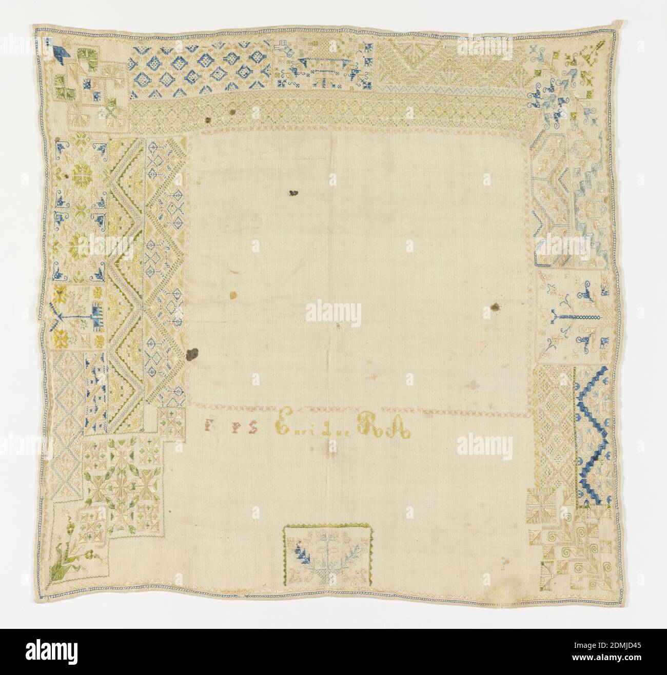 Sampler, Medium silk on linen Technique: embroidered on plain weave ...