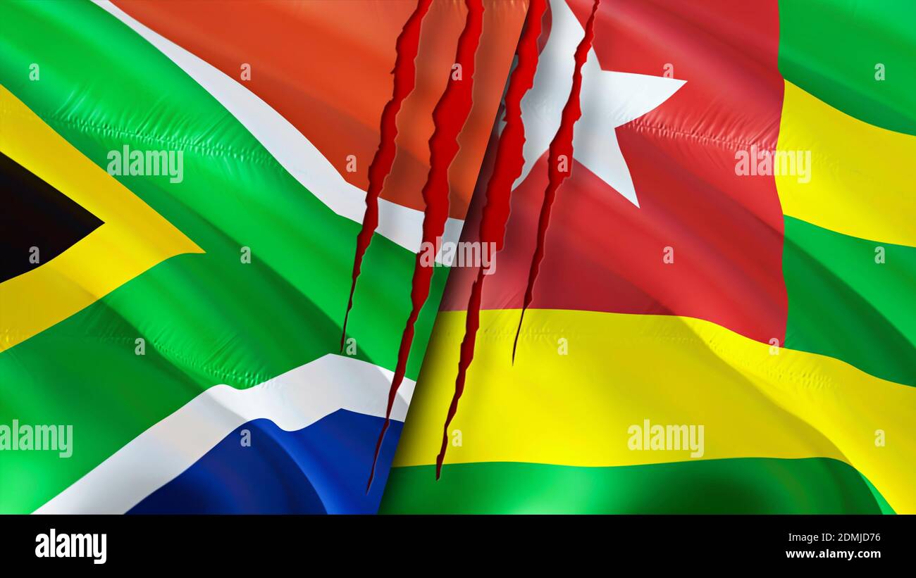 South Africa and Togo flags with scar concept. Waving flag,3D rendering ...