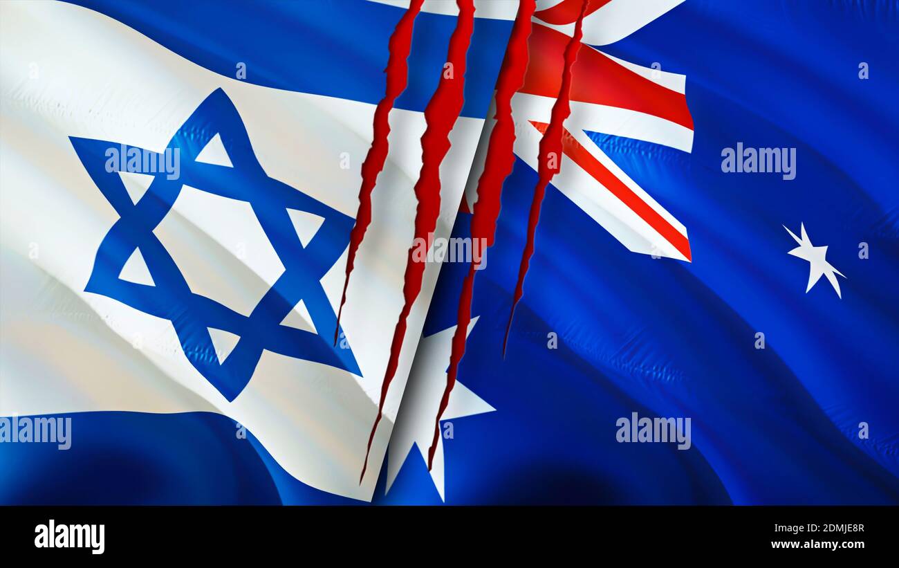 Israel and Australia flags with scar concept. Waving flag,3D rendering ...