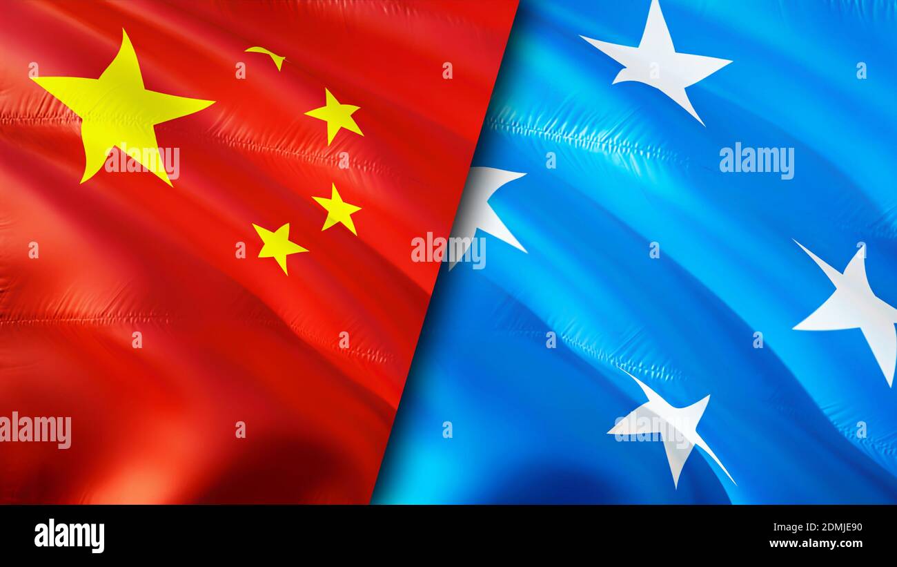 China and Micronesia flags. 3D Waving flag design. China Micronesia ...