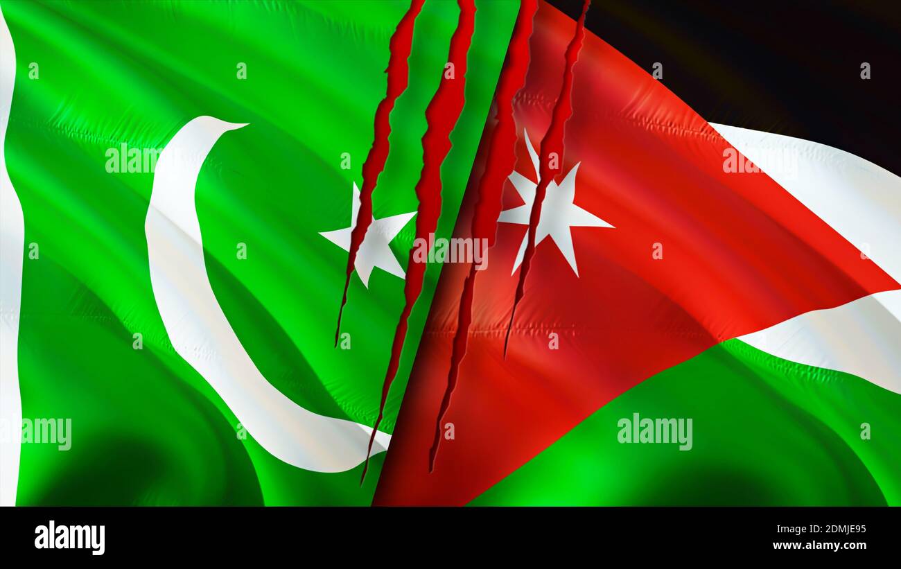 Pakistan and Jordan flags with scar concept. Waving flag,3D rendering ...