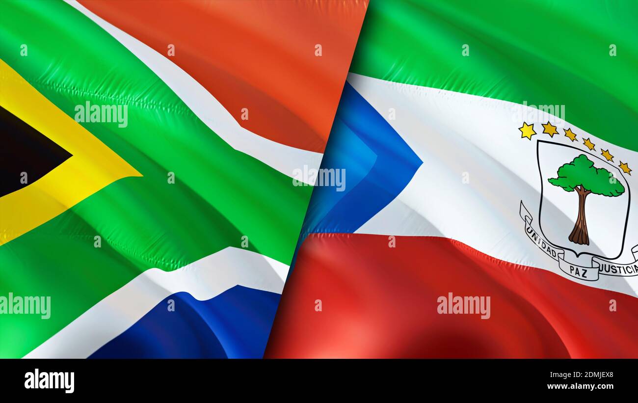 South Africa and Equatorial Guinea flags. 3D Waving flag design. South ...