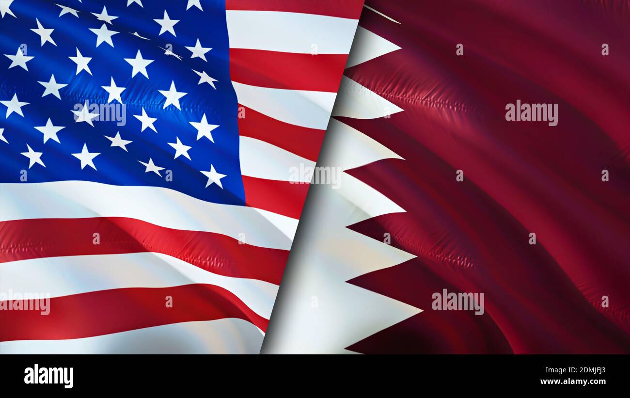 USA and Qatar flags. 3D Waving flag design. USA Qatar flag, picture ...