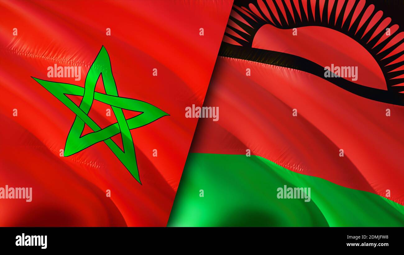 Morocco and Malawi flags. 3D Waving flag design. Morocco Malawi flag ...