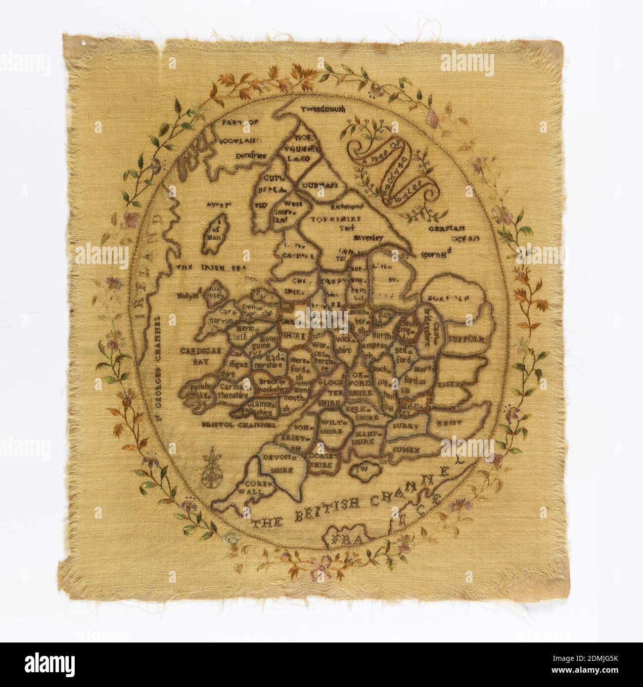 Map sampler, Medium: silk and wool embroidery on wool foundation ...