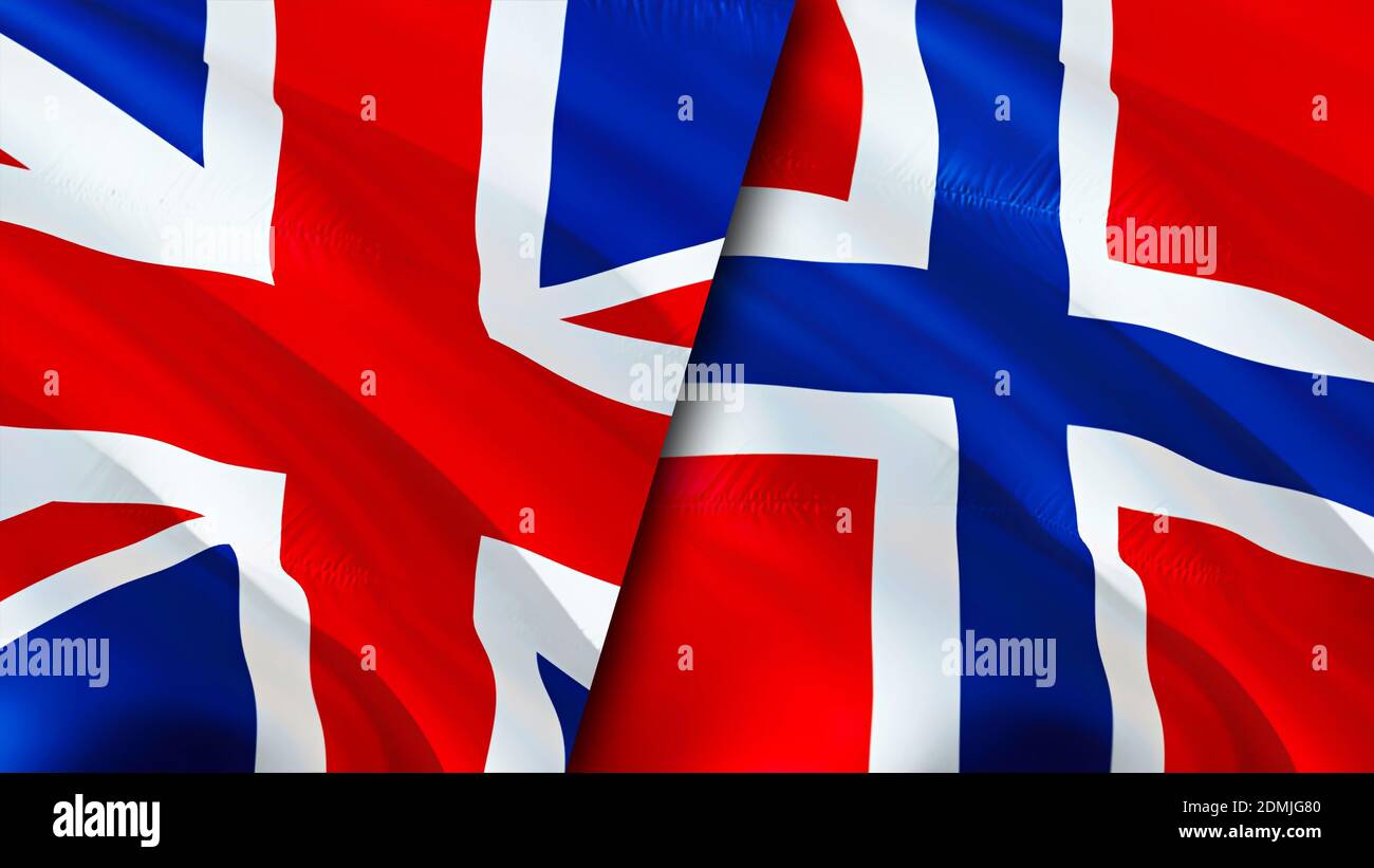 United Kingdom and Norway flags. 3D Waving flag design. United Kingdom ...