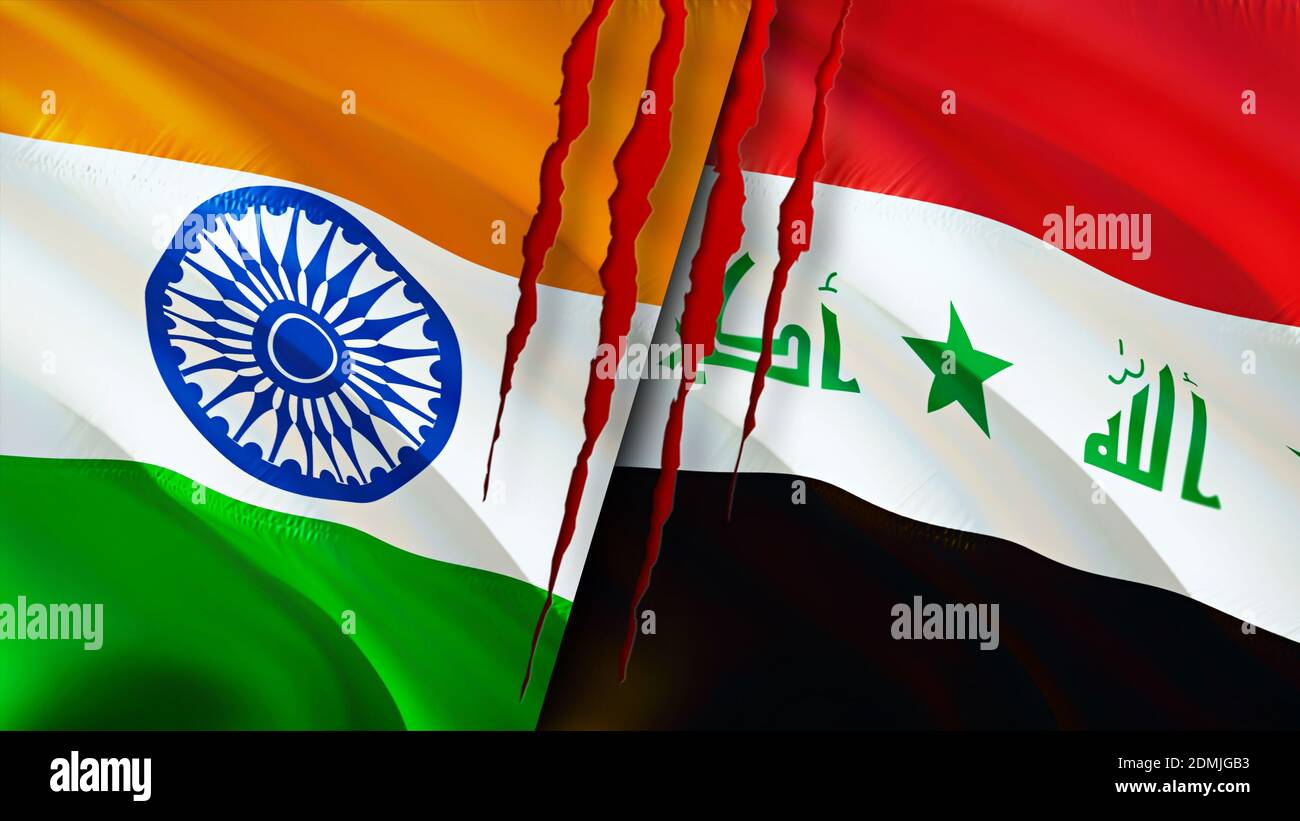 India and Iraq flags with scar concept. Waving flag,3D rendering. India ...