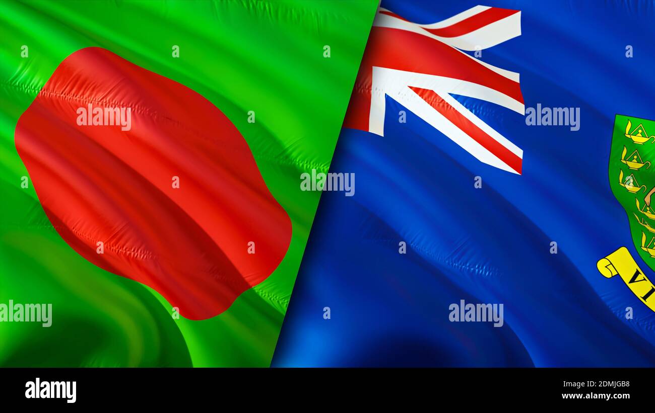 Bangladesh and British Virgin Islands flags. 3D Waving flag design ...