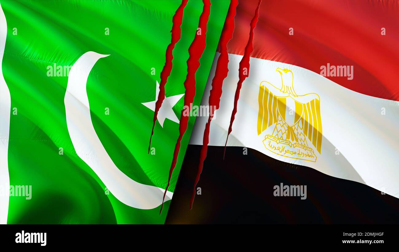 Pakistan and Egypt flags with scar concept. Waving flag,3D rendering ...
