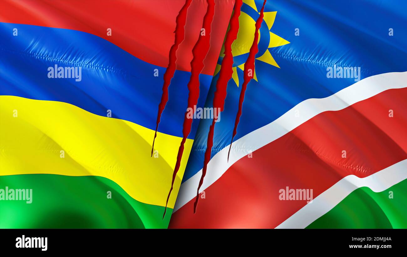 Mauritius and Namibia flags with scar concept. Waving flag,3D rendering ...