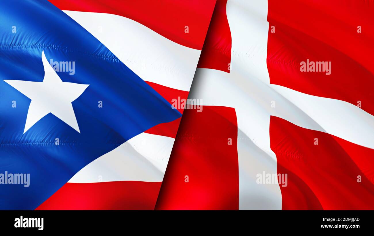 Puerto Rico and Denmark flags. 3D Waving flag design. Puerto Rico ...