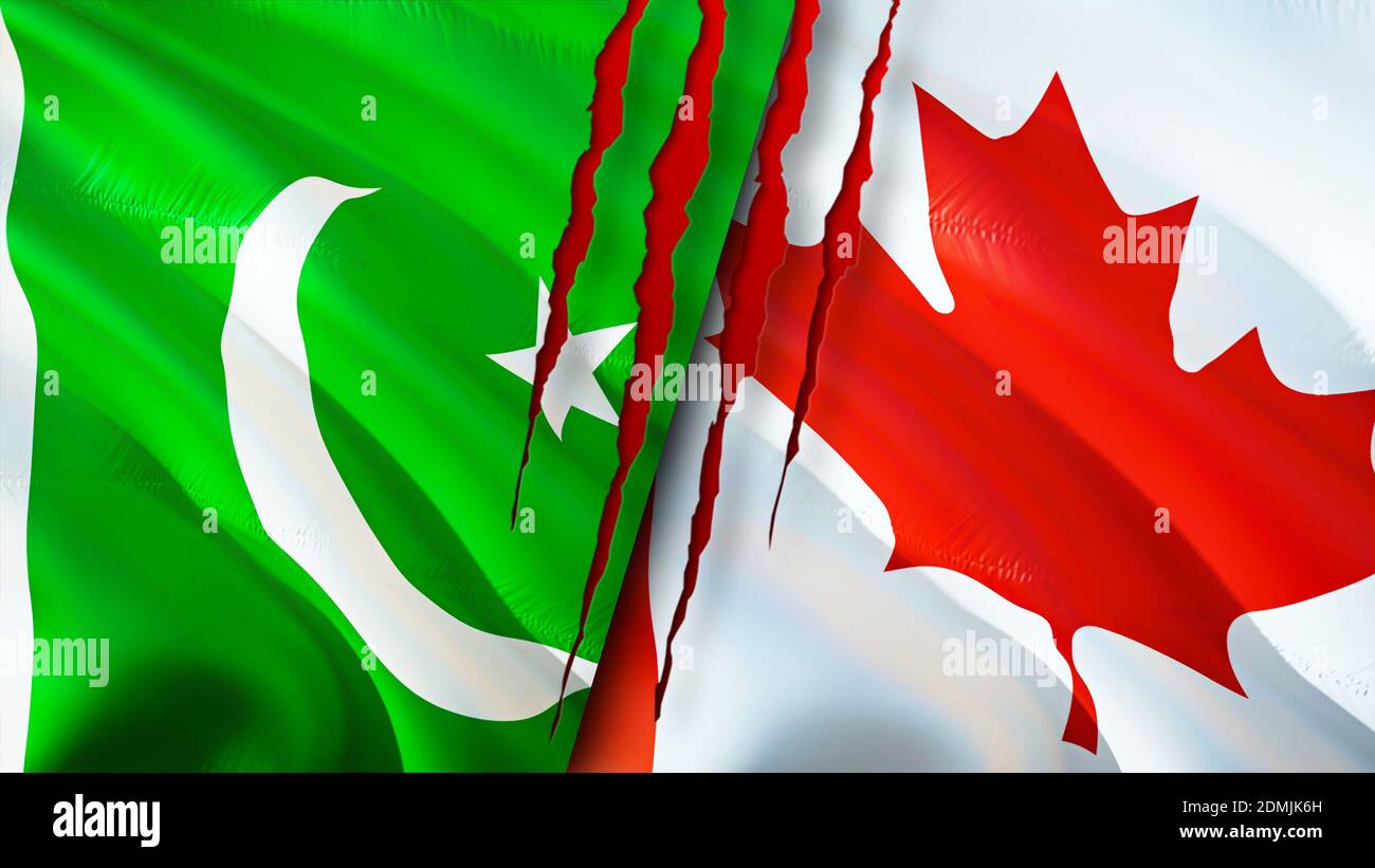 Pakistan and Canada flags with scar concept. Waving flag,3D rendering ...