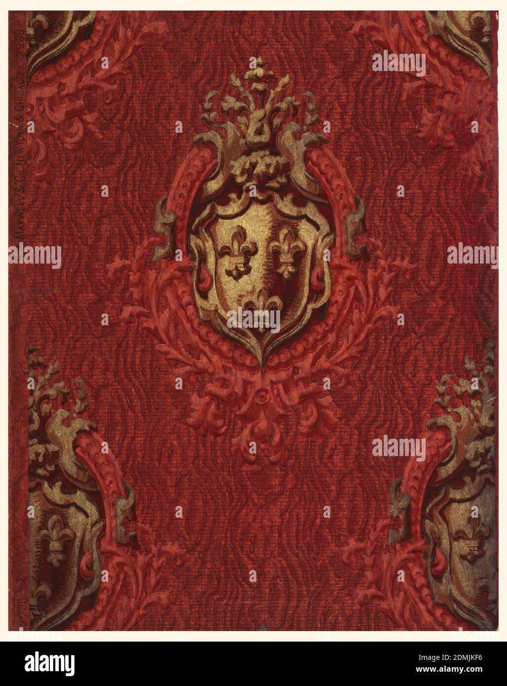 Sidewall - sample, Machine-printed on paper, Large heraldic shield on ...