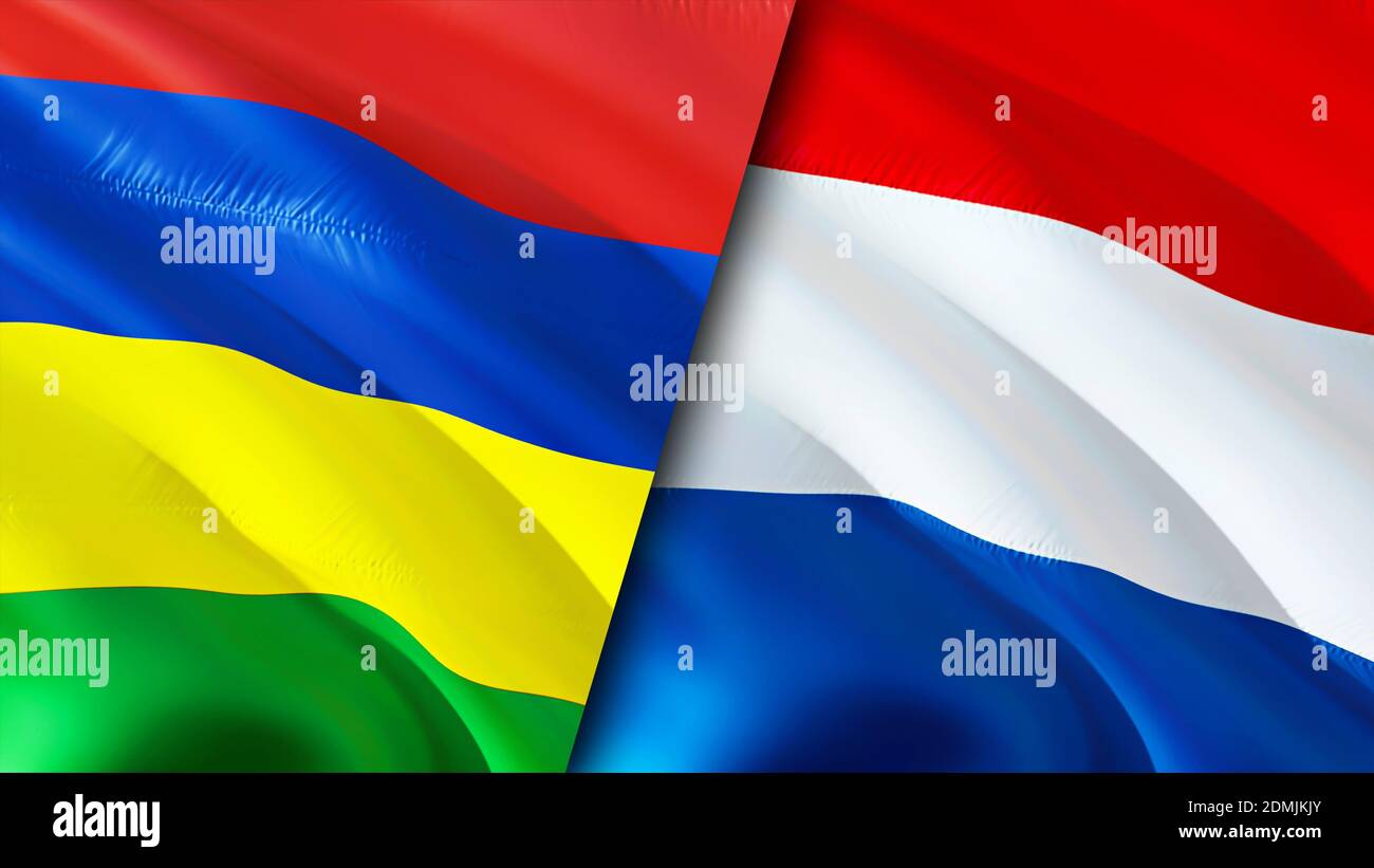 Mauritius and Netherlands flags. 3D Waving flag design. Mauritius ...