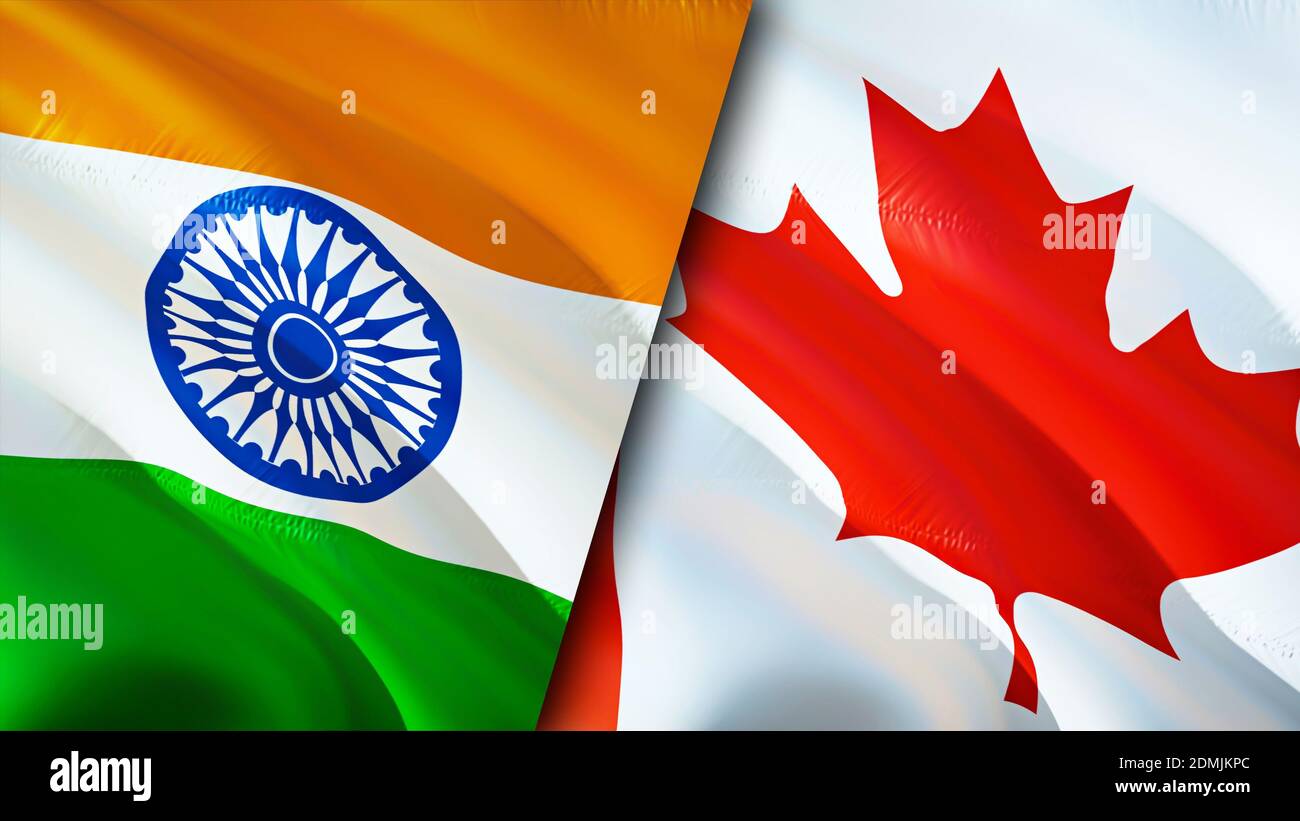 India and Canada flags. 3D Waving flag design. India Canada flag ...