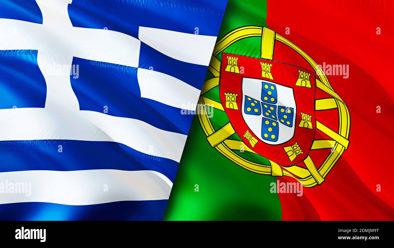 Greece and Portugal flags. 3D Waving flag design. Greece Portugal flag ...
