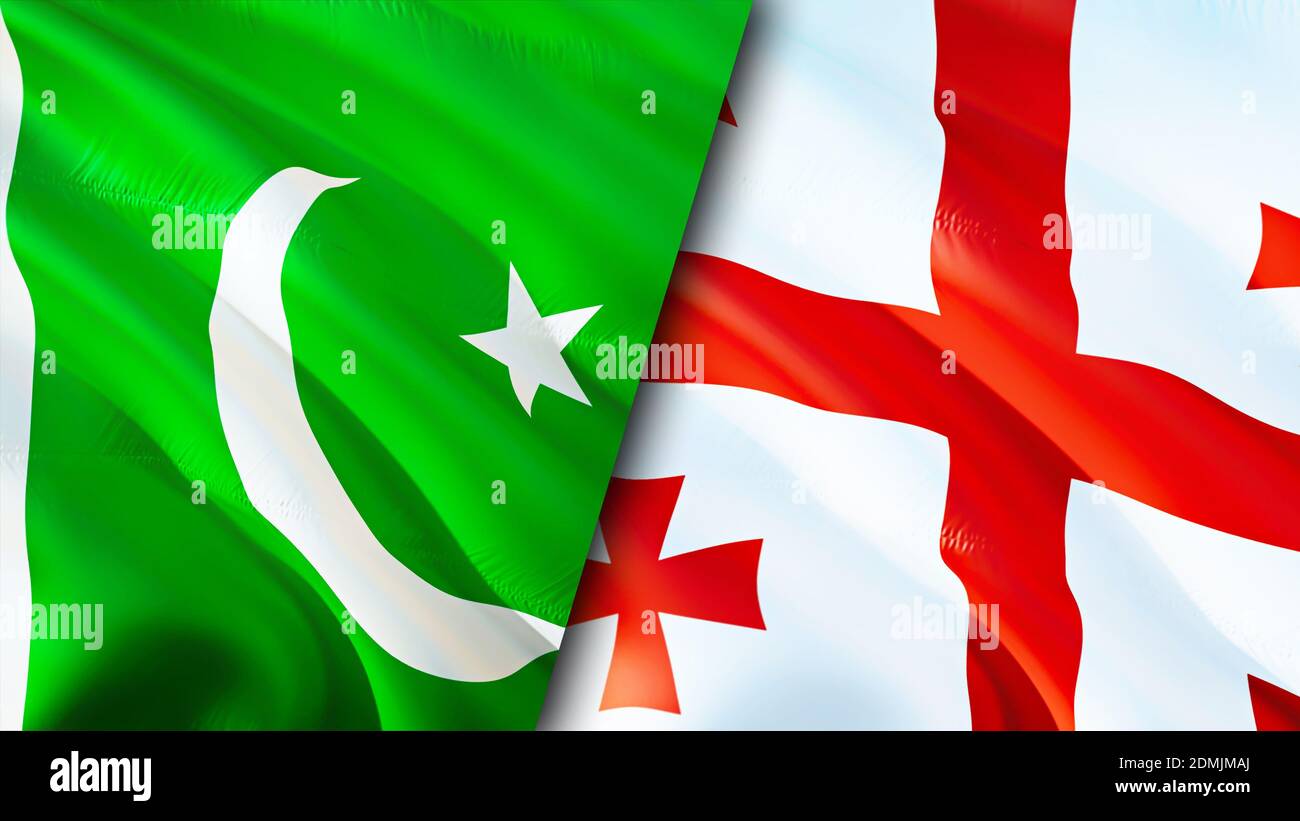 Pakistan and Georgia flags. 3D Waving flag design. Pakistan Georgia ...