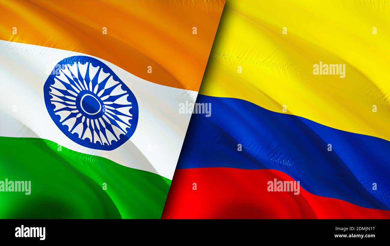 India and Colombia flags. 3D Waving flag design. India Colombia flag ...