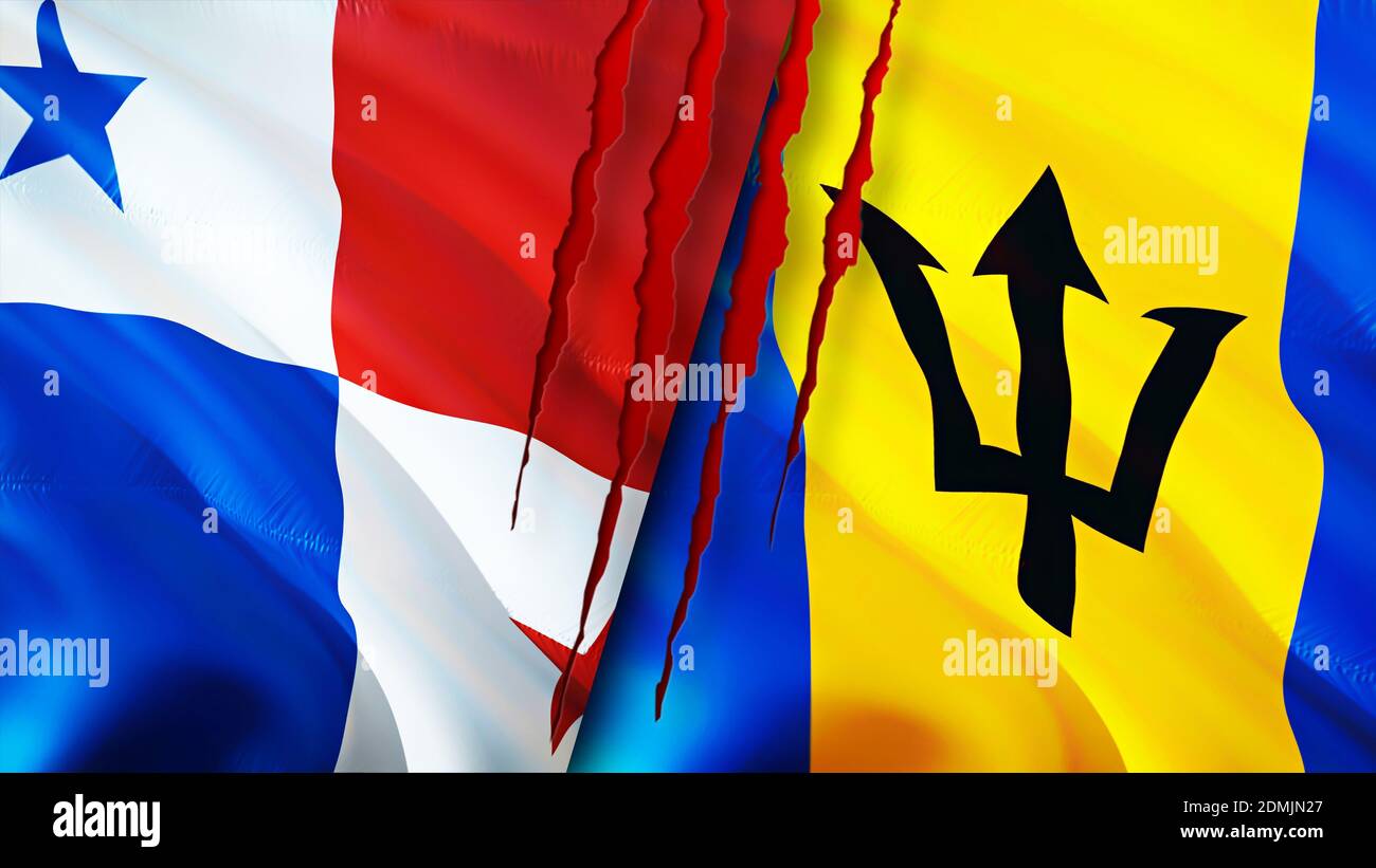 Panama and Barbados flags with scar concept. Waving flag,3D rendering ...