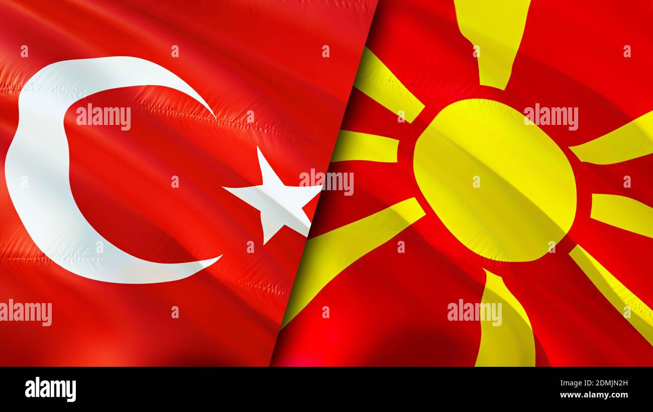 Turkey and North Macedonia flags. 3D Waving flag design. Turkey North ...
