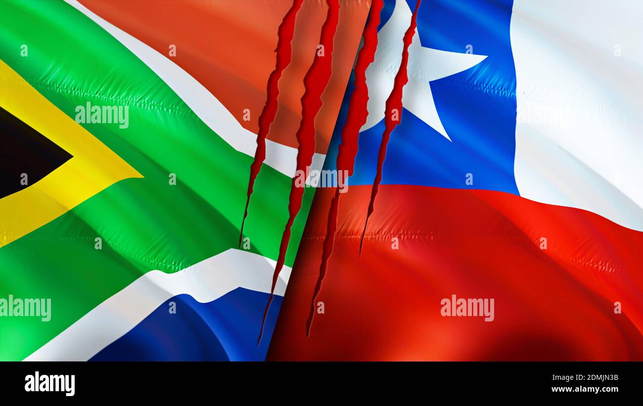South Africa and Chile flags with scar concept. Waving flag,3D ...