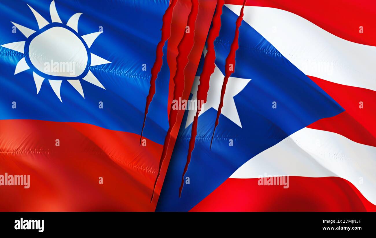 Taiwan and Puerto Rico flags with scar concept. Waving flag,3D ...