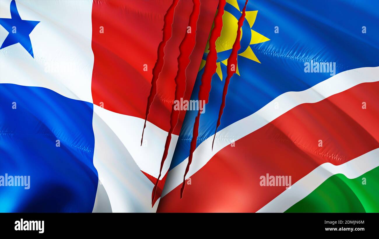 Panama and Namibia flags with scar concept. Waving flag,3D rendering ...