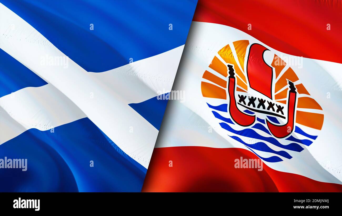 Scotland and French Polynesia flags. 3D Waving flag design. Scotland ...