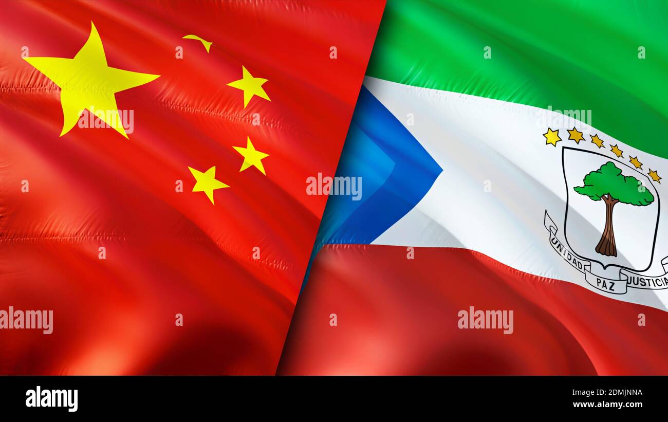 China and Equatorial Guinea flags. 3D Waving flag design. China ...