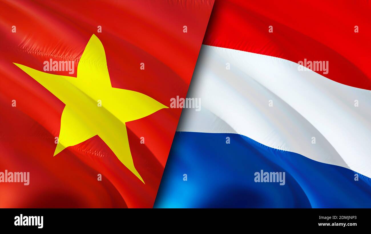 Vietnam and Netherlands flags with scar concept. Waving flag,3D ...
