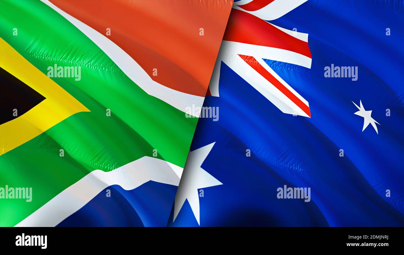 South Africa and Australia flags. 3D Waving flag design. South Africa ...