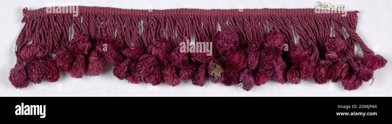 Fringe, Medium: silk Technique: plain weave, Red fringe with a heading ...