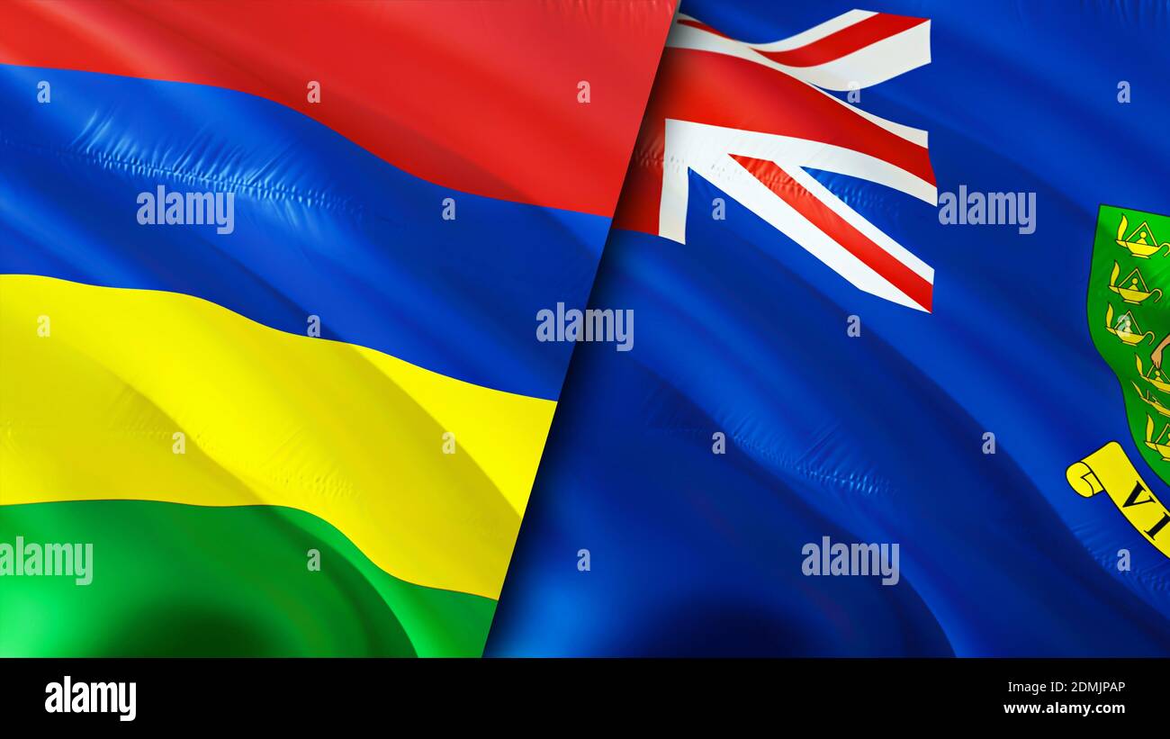 Mauritius and British Virgin Islands flags. 3D Waving flag design ...