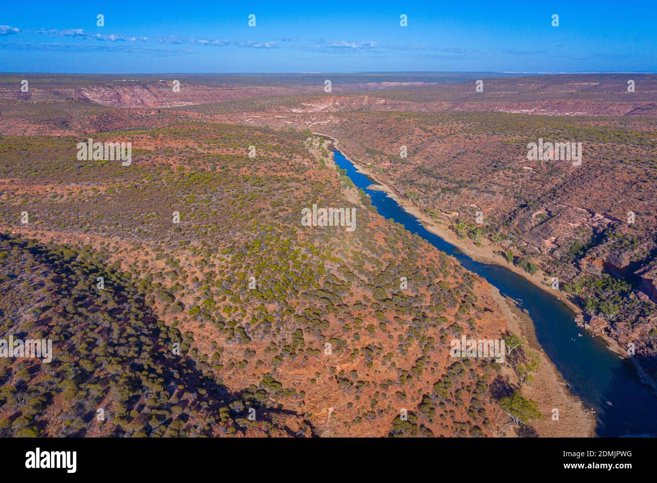 Aerial view of Murchison river reaching the loop at Kalbarri national ...